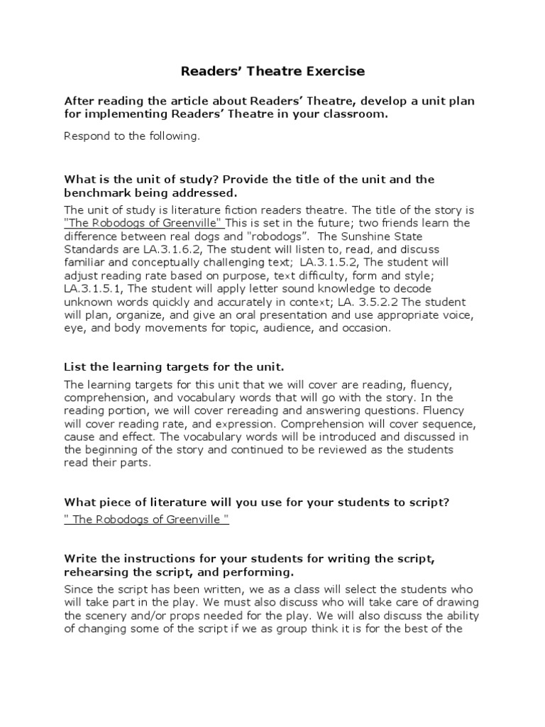 Readers' Theatre Unit Plan Guide | PDF | Reading Comprehension ...