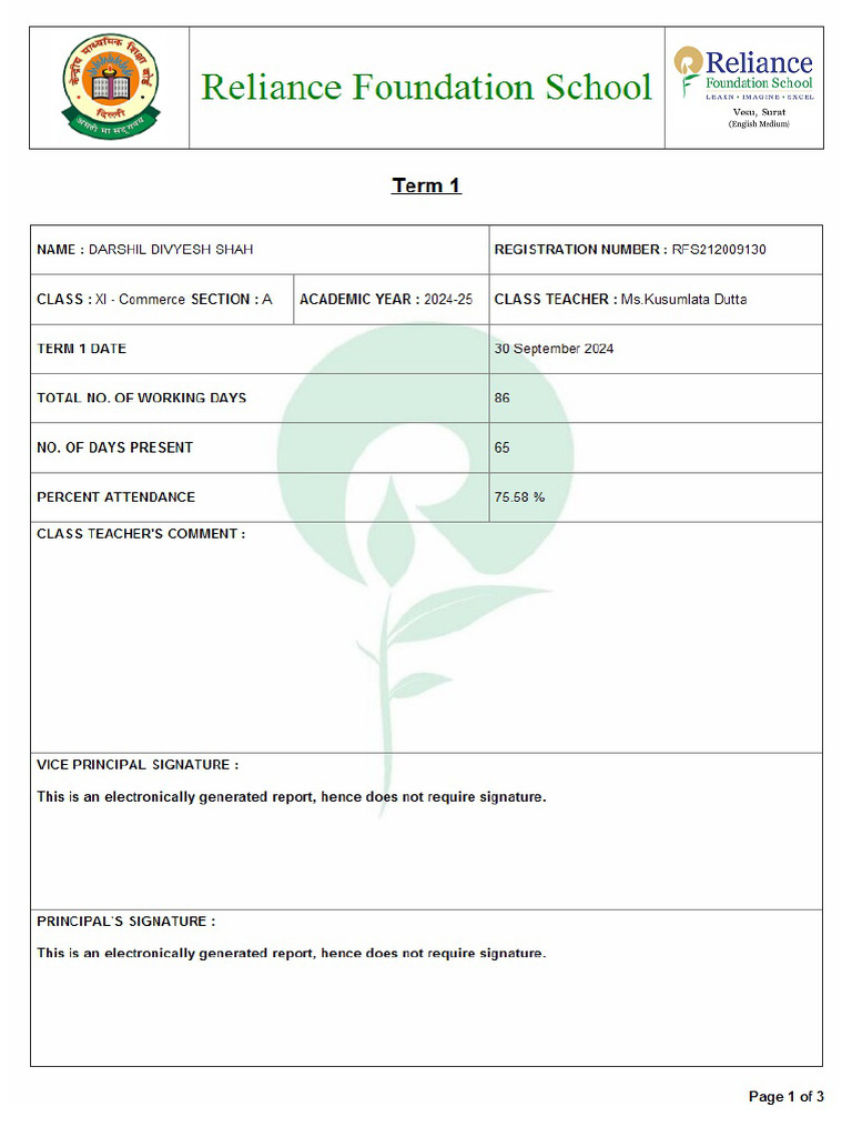 1st Term Marks | PDF