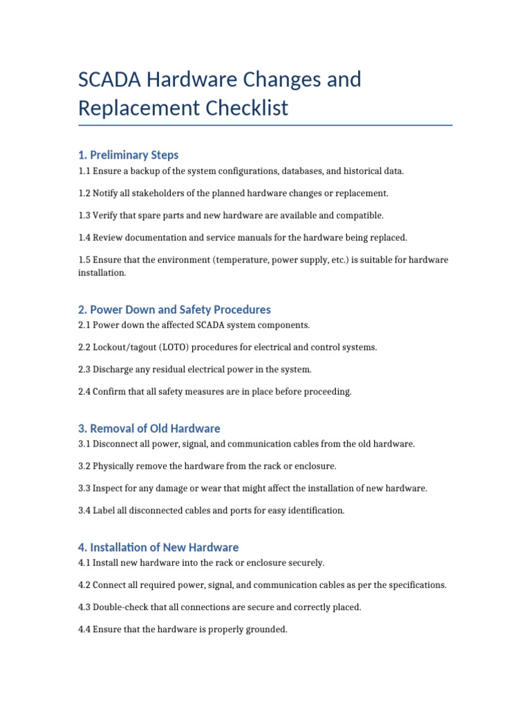 SCADA Hardware Replacement Checklist | PDF | Science & Mathematics ...