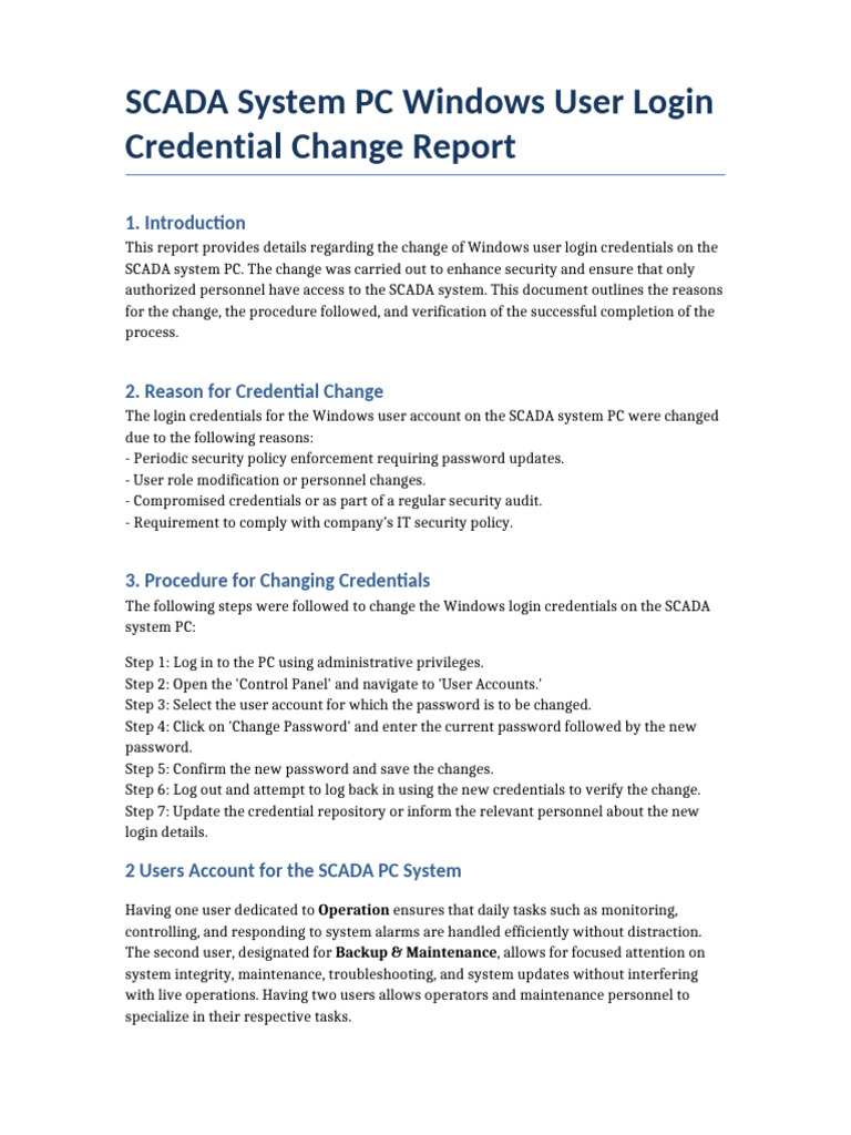 SCADA - Credential - Window User - Report | PDF | Login | Password