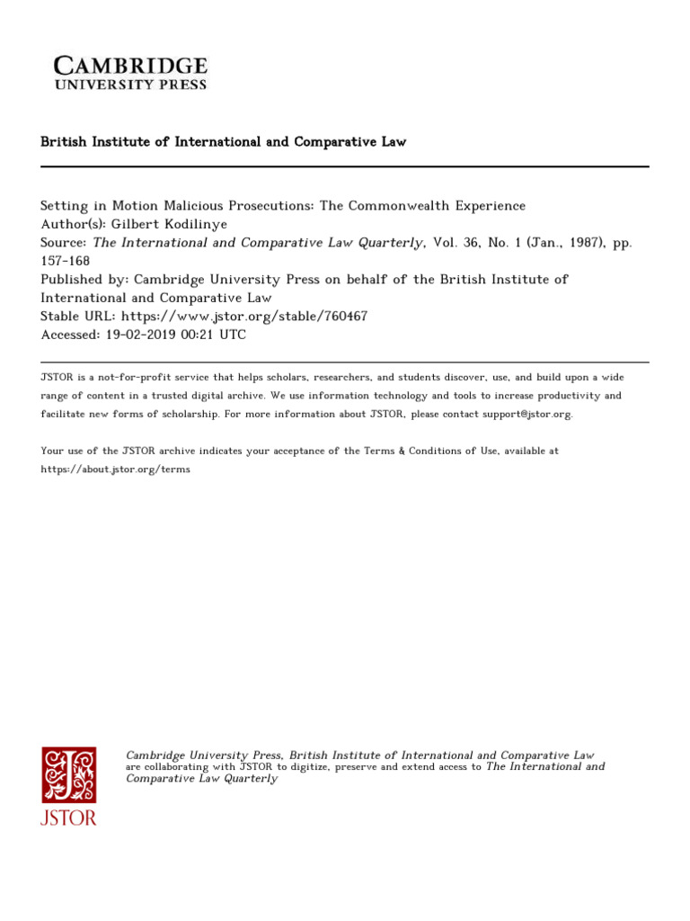 Kodilinye, G., Setting in Motion Malicious Prosecution | PDF ...
