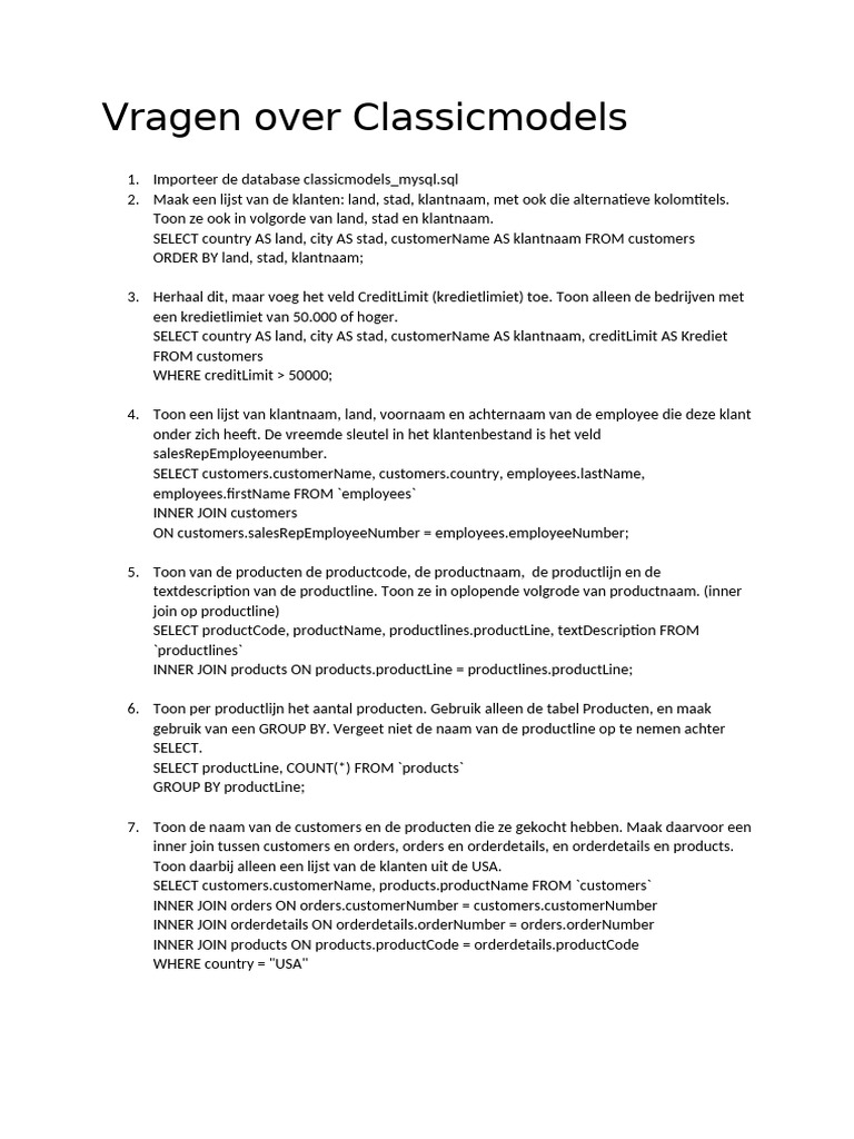 Vragen Over Classicmodels | PDF
