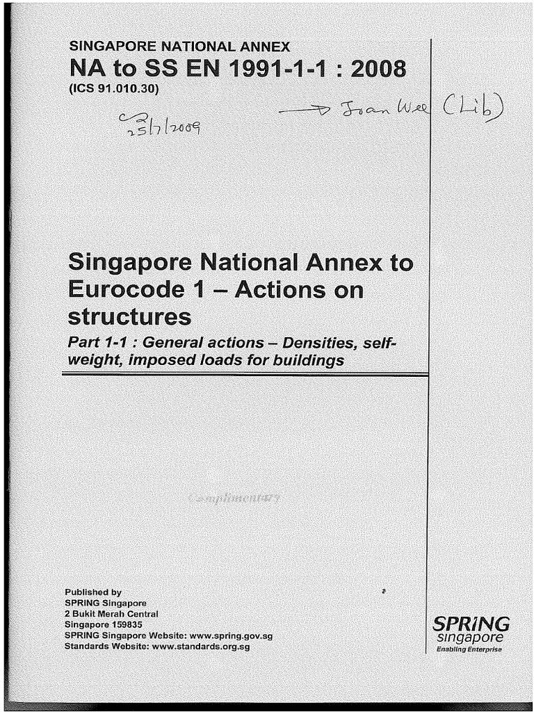 NA To SS EN 1991-1-1 2008 Singapore National Annex To Eurocode 1 ...