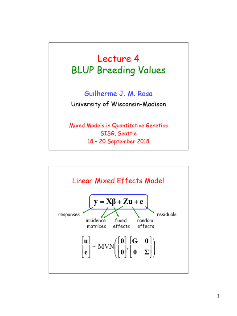 Blup Breeding Values Quantitative Genetics Wsu Lecture Pdf Statistical Theory Applied