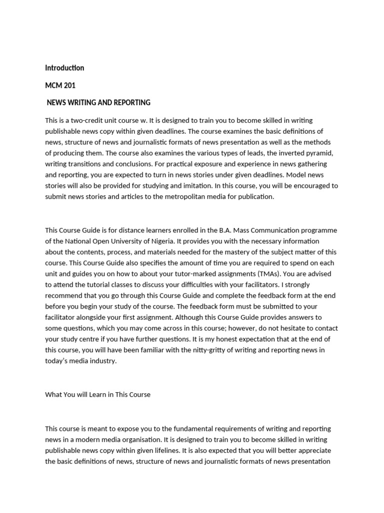 MCM 201 News Writing and Reporting | PDF | News | Interview