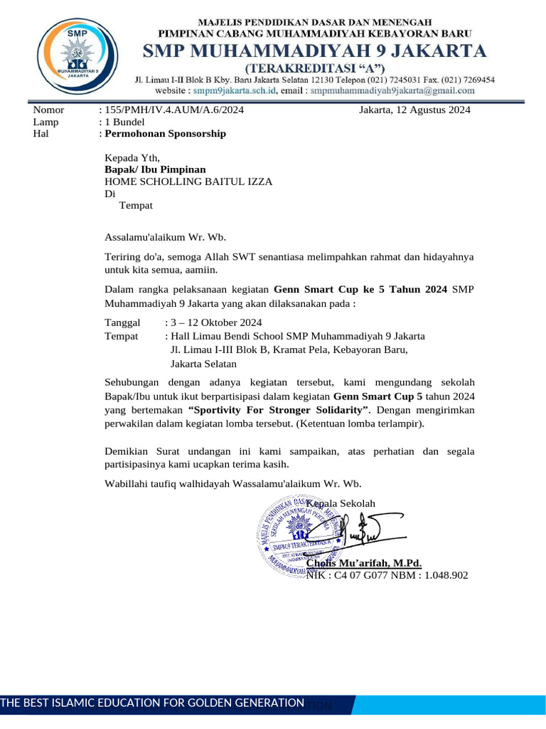 Surat Permohonan Sponsorship Genn Smart Cup 2024 | PDF