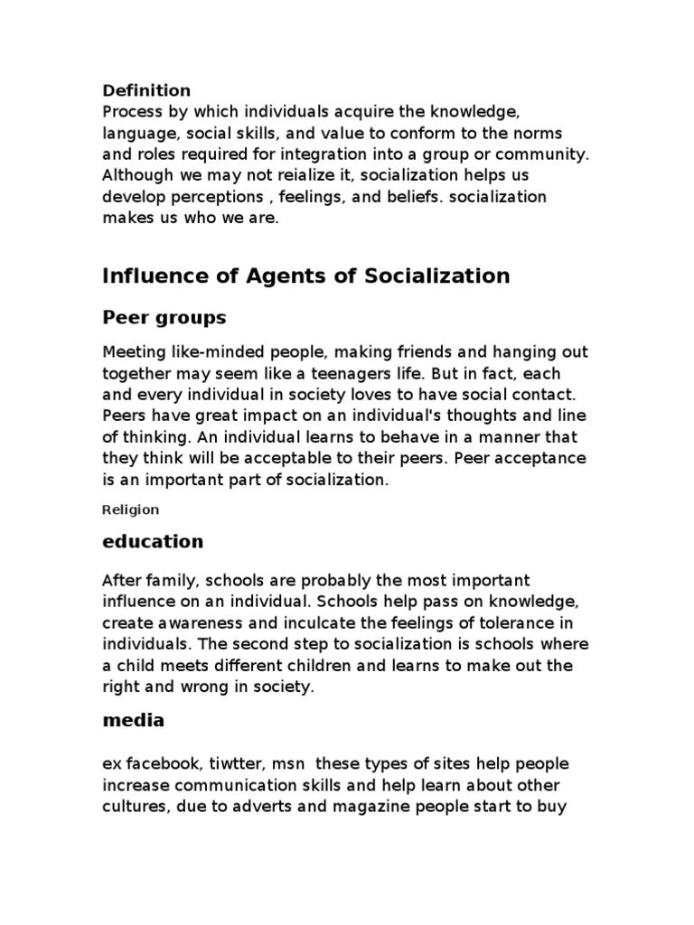 Influence of Agents of Socialization: Peer Groups | PDF | Socialization ...