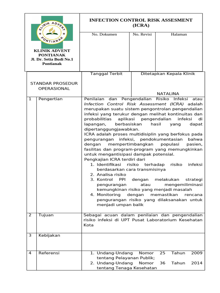 28.sop Infection Control Risk Assesment (Icra) | PDF | Sains & Matematika
