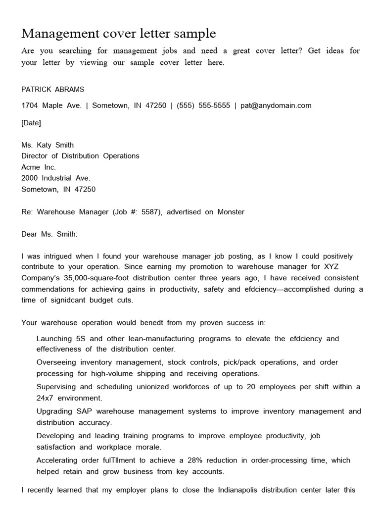 Management Cover Letter Example | PDF