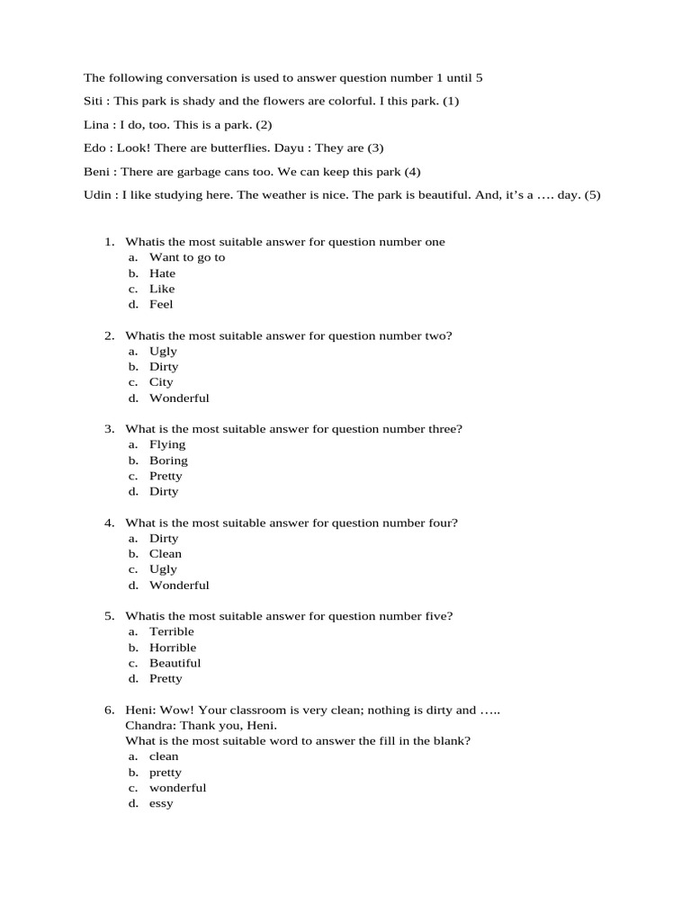 The Following Conversation Is Used To Answer Question Number 1 Until 5 ... The Following Conversation Is Used To Answer Question Number 1 Until 5 ...