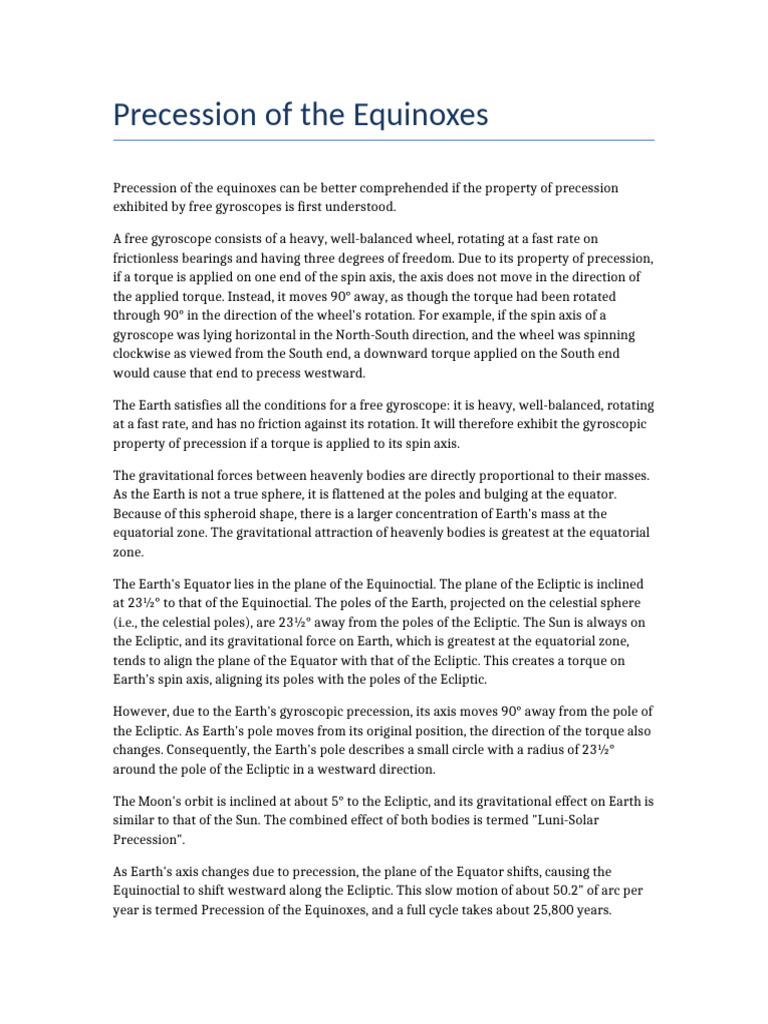 Precession of The Equinoxes | PDF | Rotation | Equator