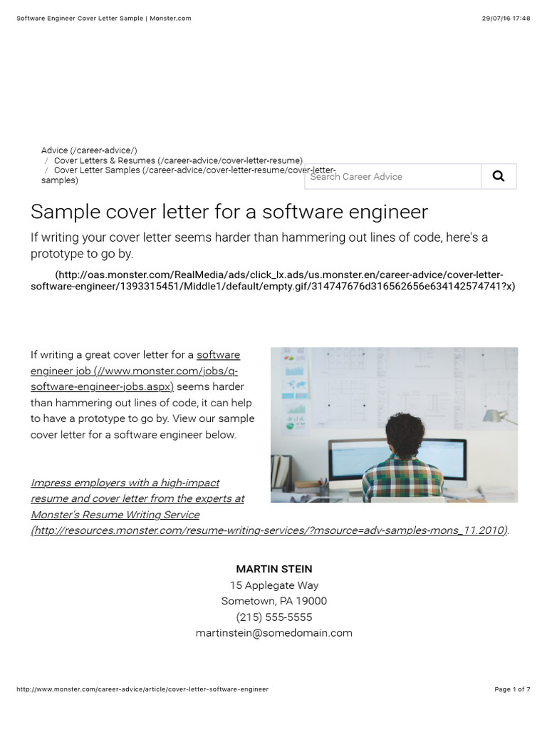 Software Engineer Cover Letter Sample | PDF | Computing | Software Engineering