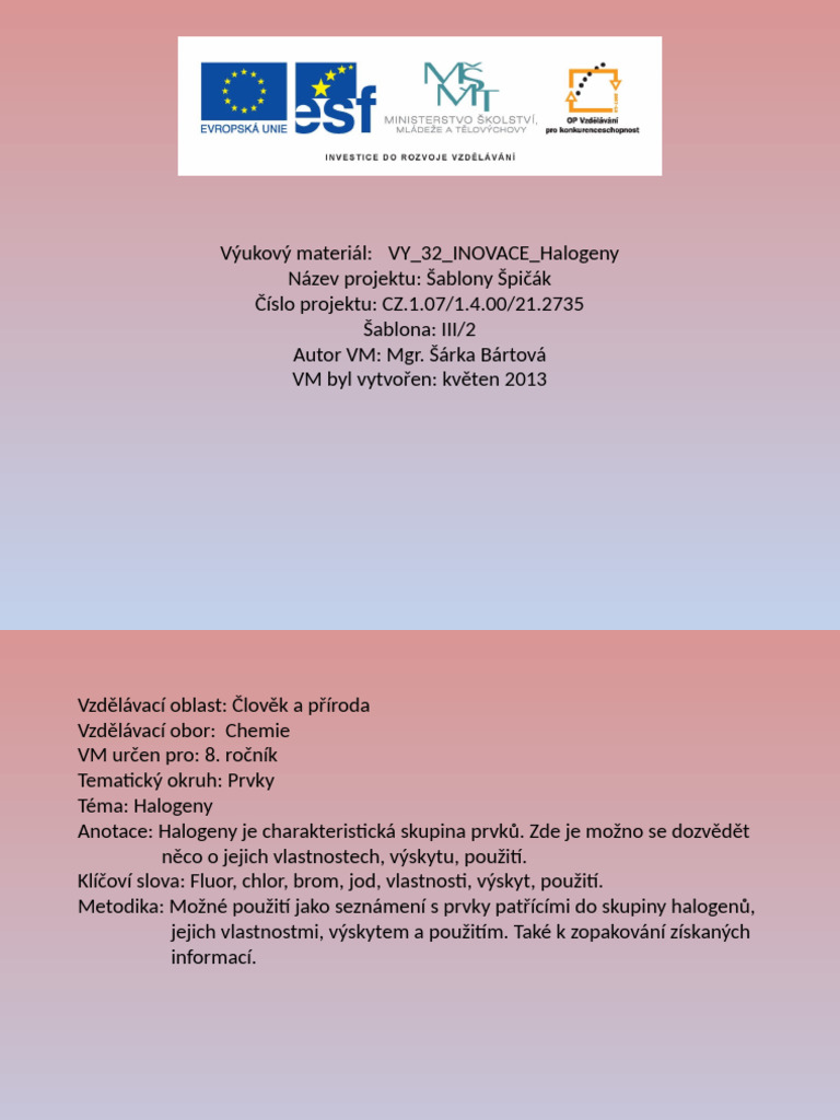Halogeny Prezentace | PDF