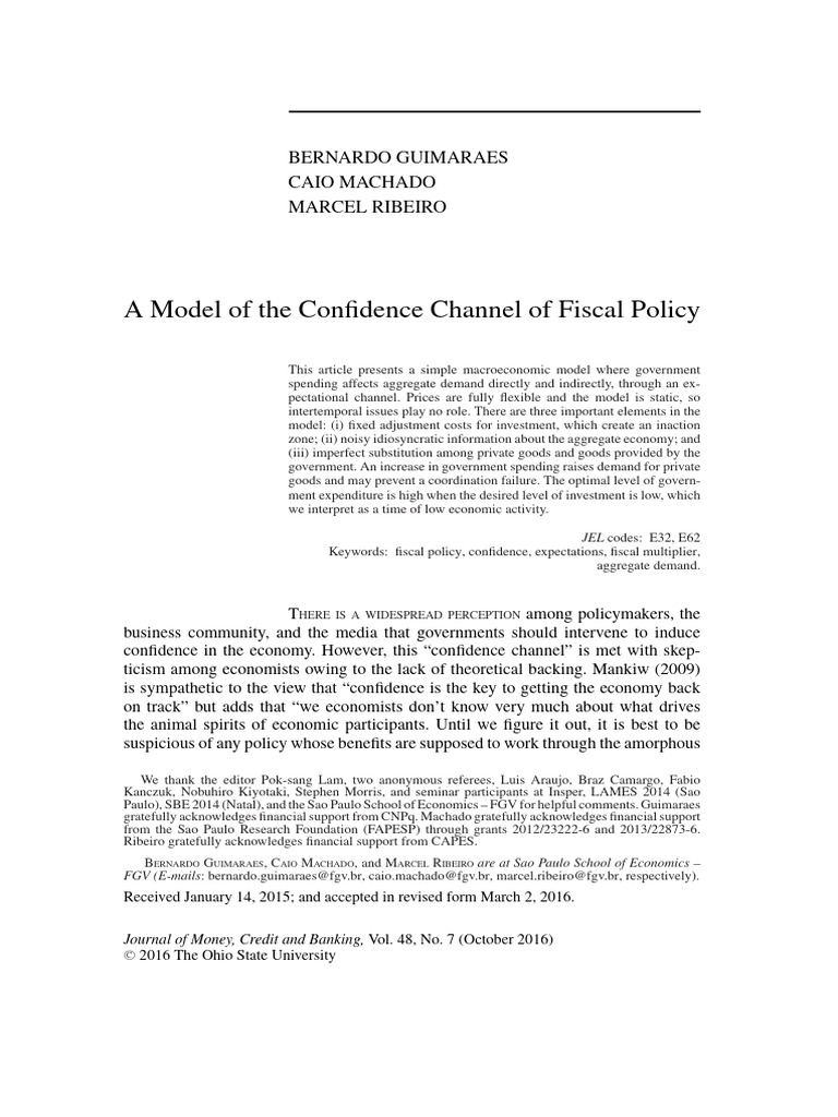 Model of The Confidence Channel of Fiscal Policy | PDF | Fiscal ...