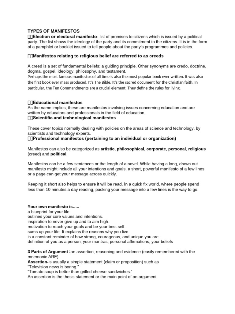 Types of Manifestos | PDF | Persuasion | Creed