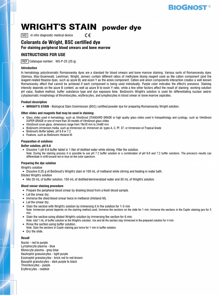 Wrights Stain Powder Dye IFU V3 EN2 | PDF | Staining | Microscopy