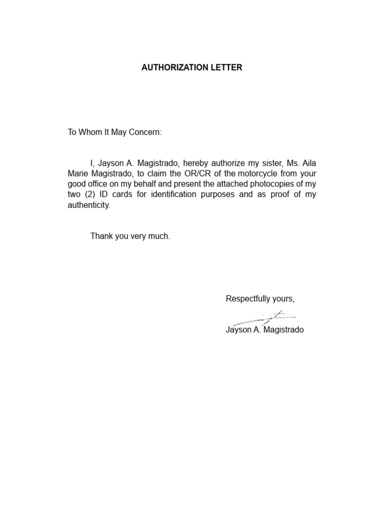 Motorcycle OR/CR Authorization | PDF | Power Of Attorney | Government And Personhood