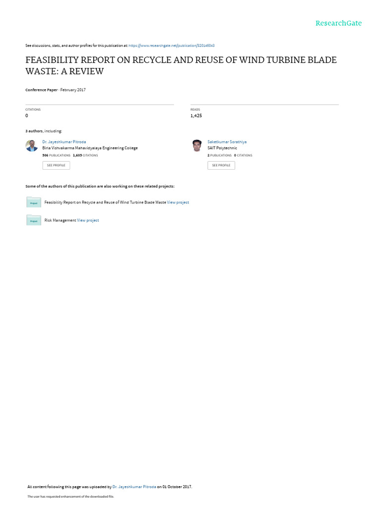 Feasibility Report On Recycle and Reuse of Wind Turbine Blade Waste-A ...