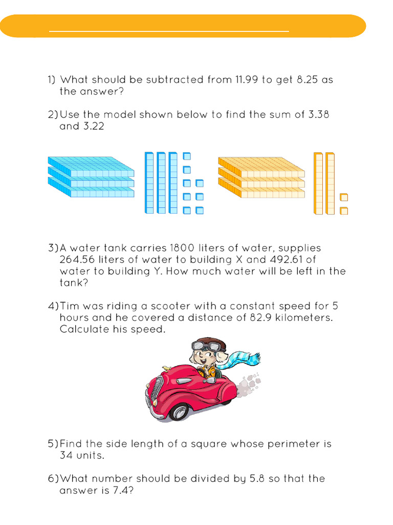 Decimal-Word-Problems-Worksheet-New 3 | PDF