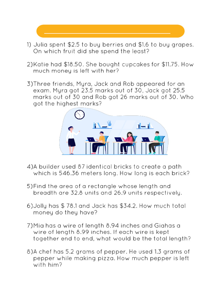 Decimal-Word-Problems-Worksheet-New 1 | PDF
