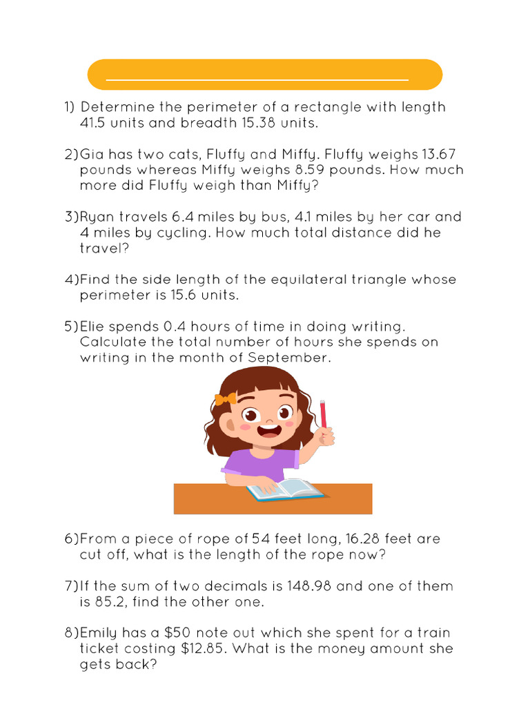 Decimal Word Problems Worksheet New | PDF