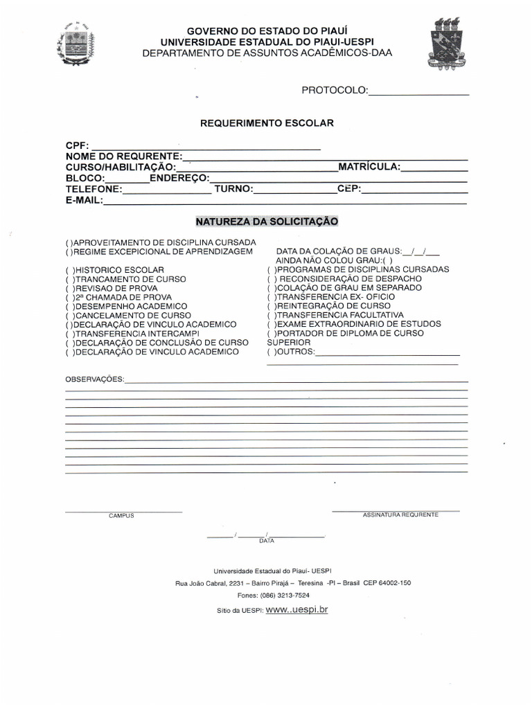 Requerimento Do Aluno | PDF