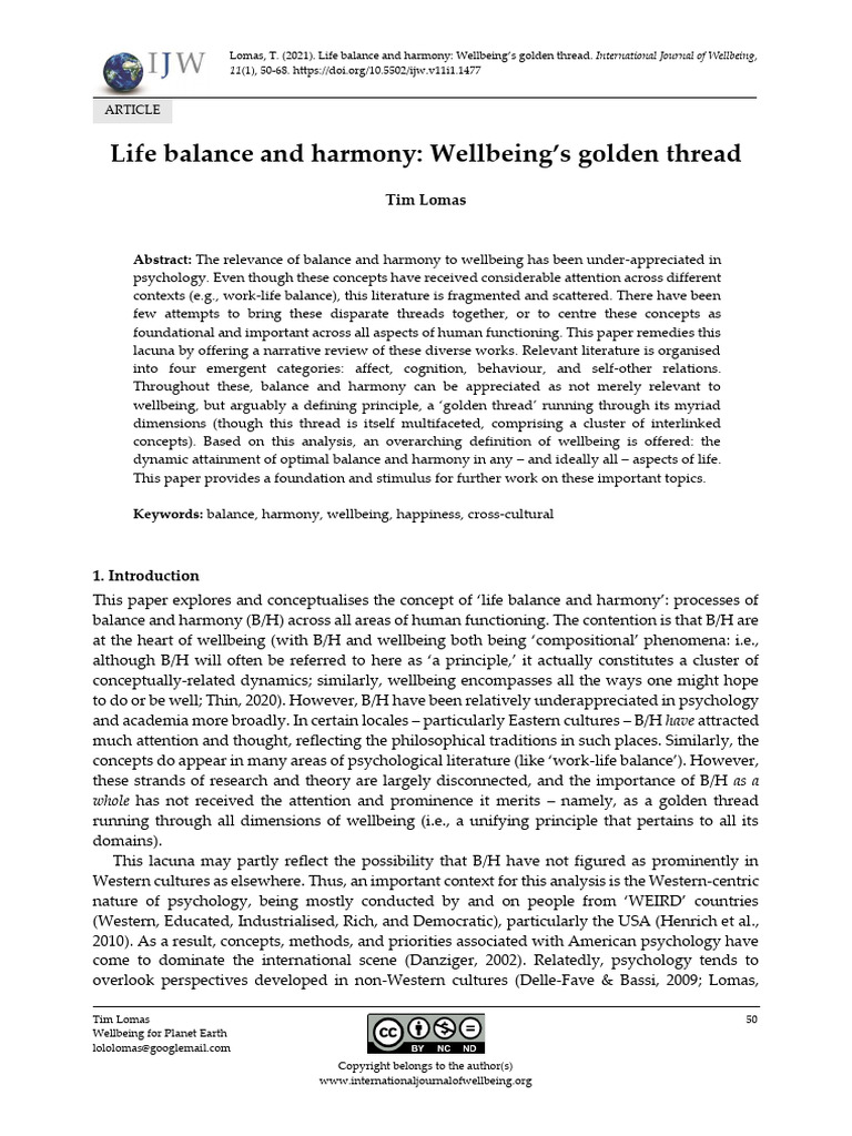 Life Balance and Harmony - Tim Lomas | PDF | Attention Deficit ...