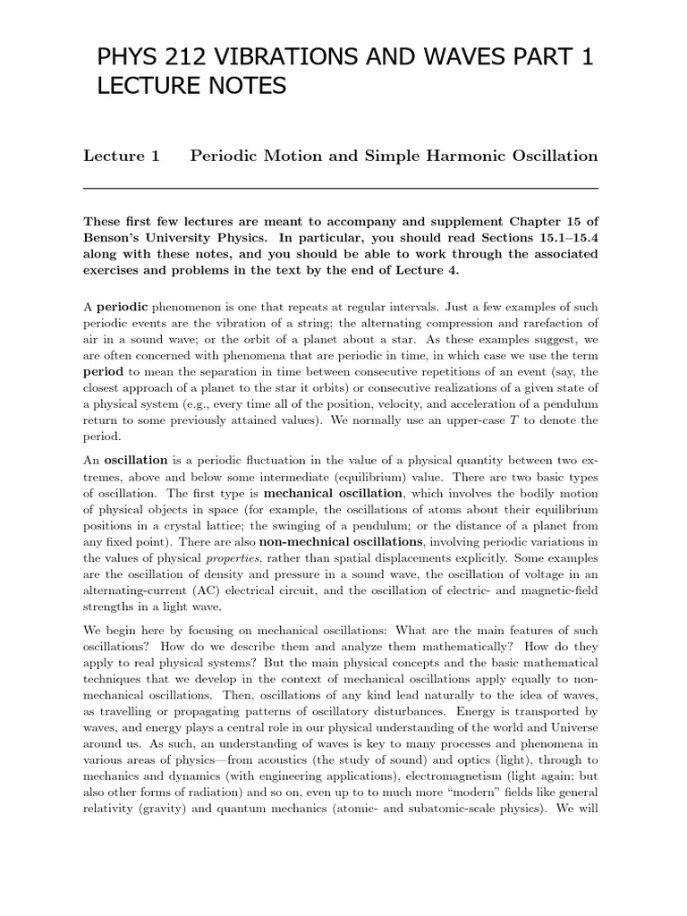 Phys 212 Lecture Notes Part 1 | PDF | Oscillation | Waves