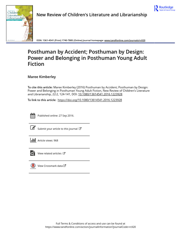 Posthuman by Accident Posthuman by Design Power and Belonging in Posthuman Young Adult Fiction ...
