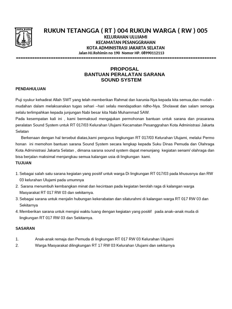 Permohonan Sound System RT04 | PDF