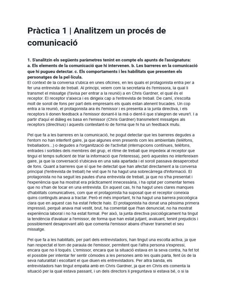 Pràctica 1 - Analitzem Un Procés de Comunicació | PDF