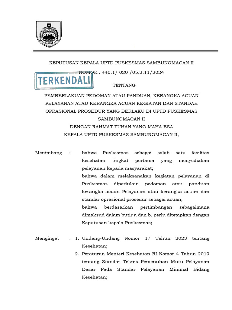 1.2.2.B SK Pemberlakuan Pedoman Atau Panduan, Kerangka Acuan Program Atau Kerangka Acuab ...