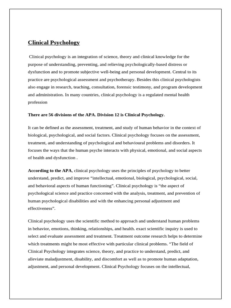 Introduction of Clinical Psychology & Clinical Psychology As Helping Profession | PDF | Clinical ...