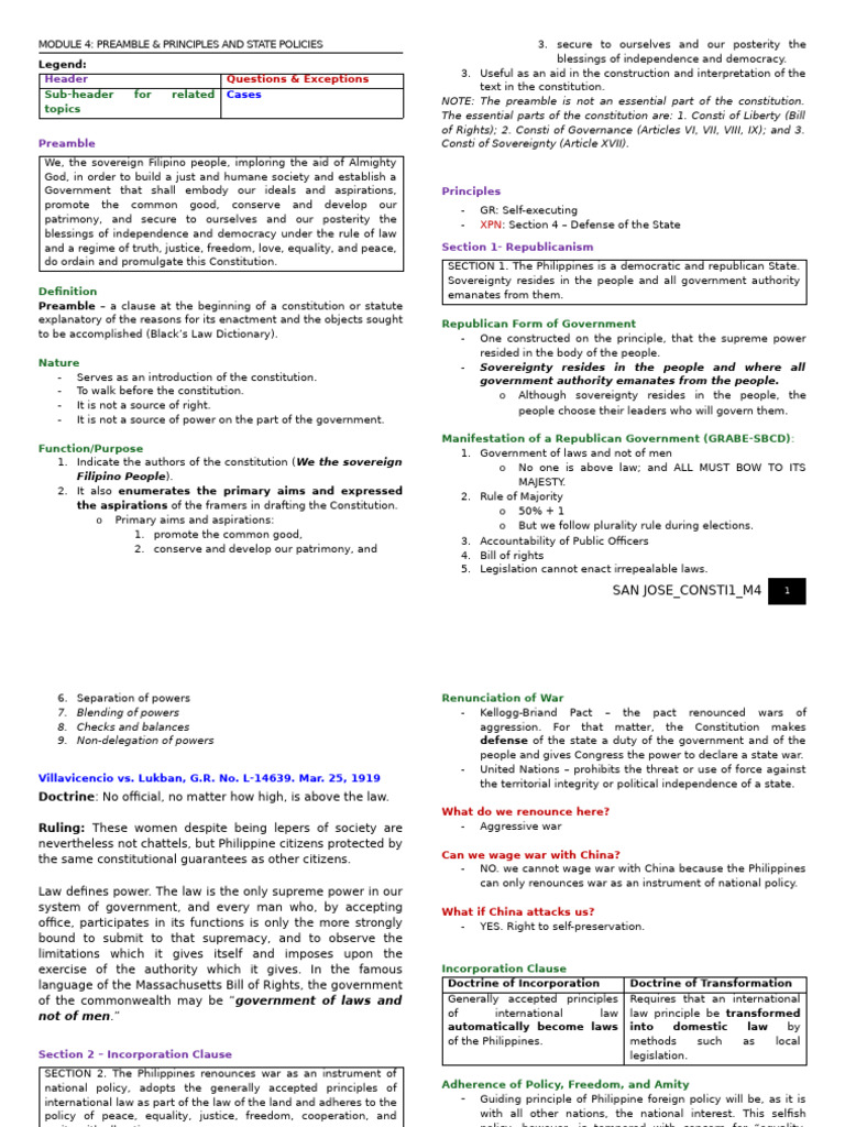 Module 4 - Consti1 - Reviewer | PDF | Treaty | International Law