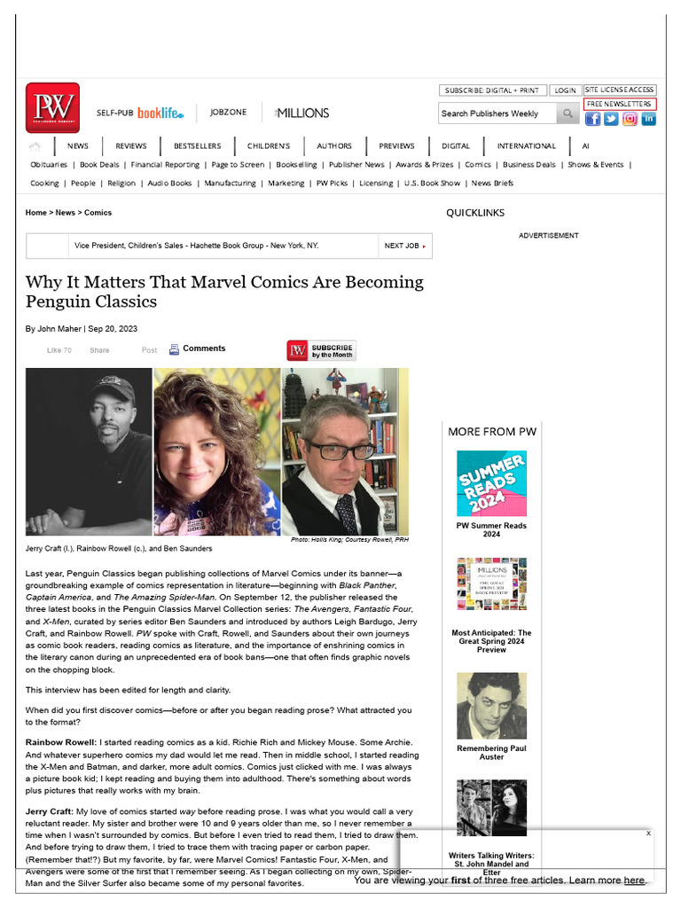 Why It Matters That Marvel Comics Are Becoming Penguin Classics | PDF