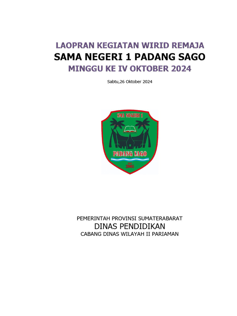 Laporan Wirid SMAN 1 Padang Sago Miggu Ke IV OKT | PDF