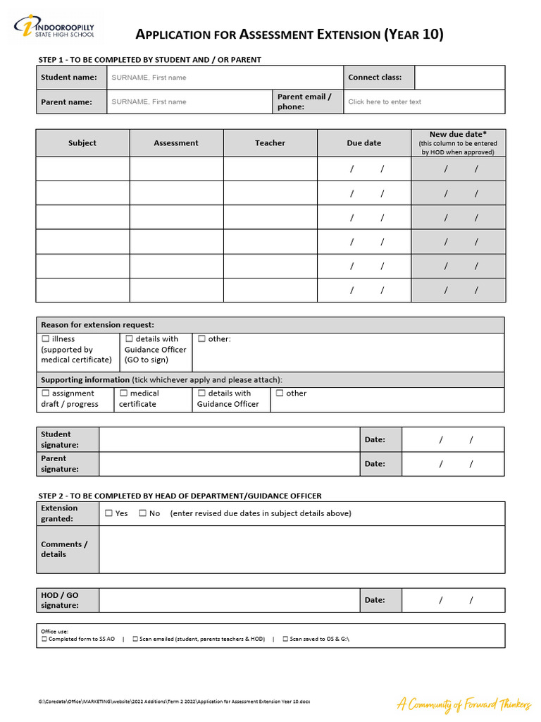 Year 10 Assessment Extension Request | PDF