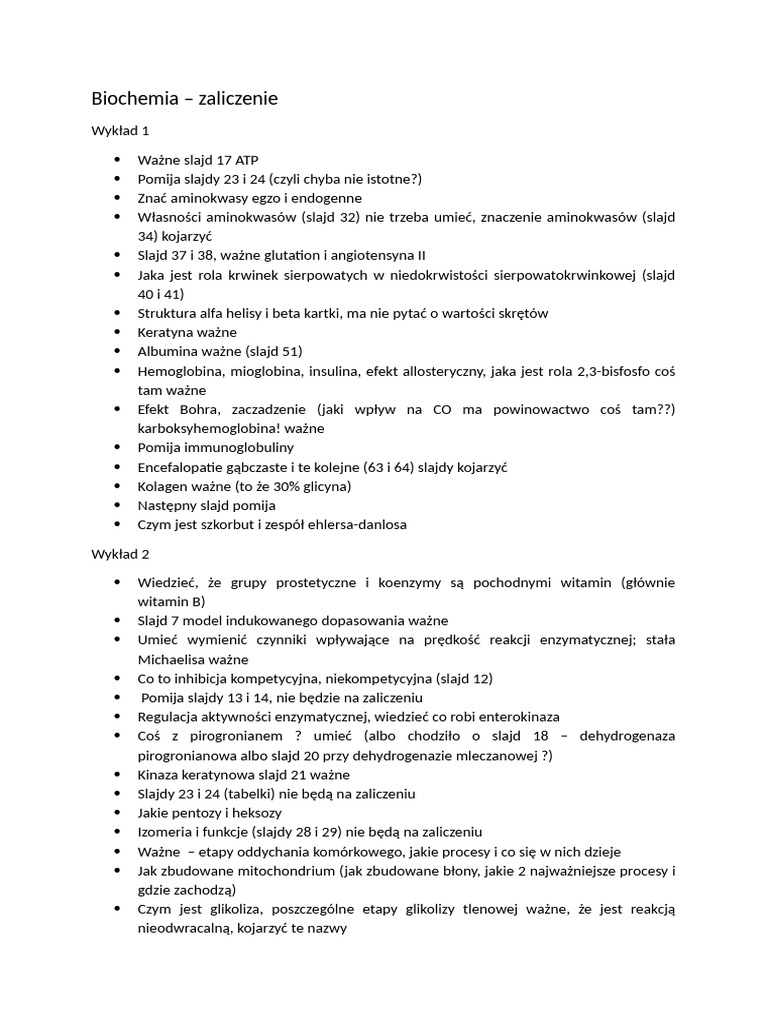 Zalicznie Biochemia | PDF