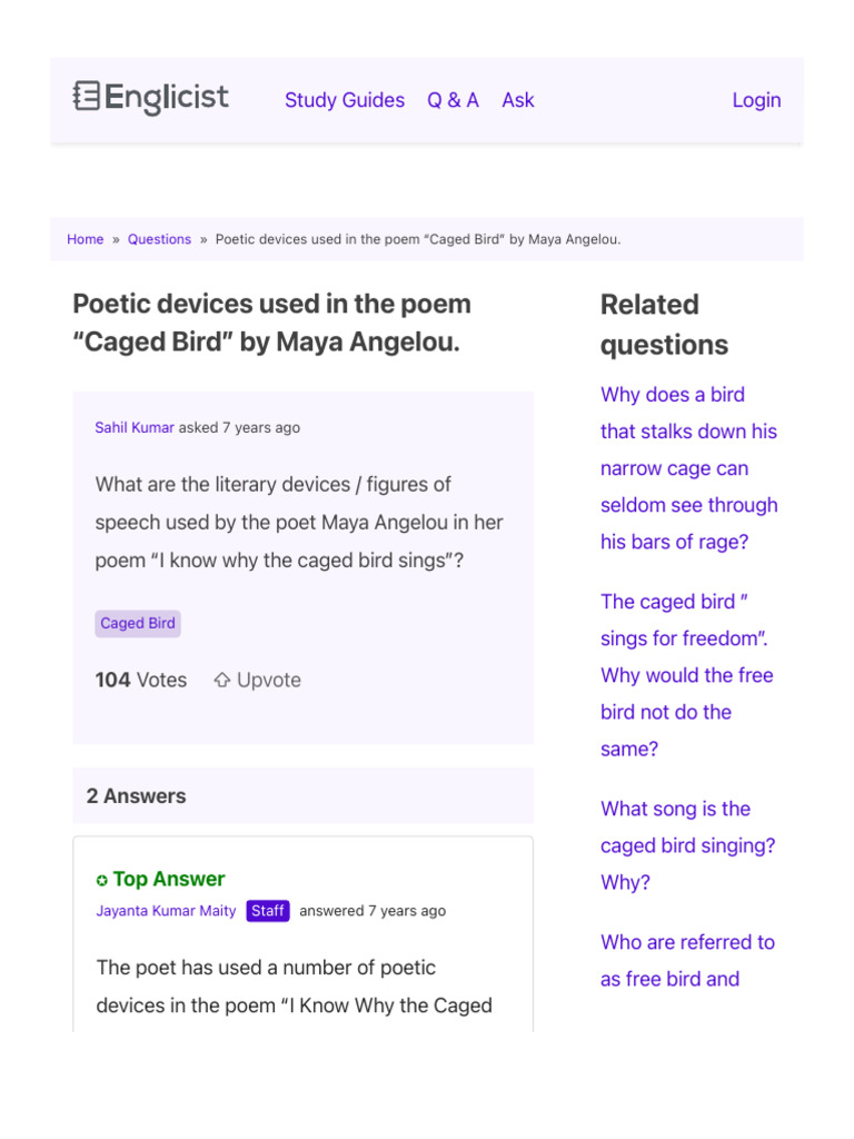 Poetic Devices Used in The Poem "Caged Bird" by Maya Angelou ...
