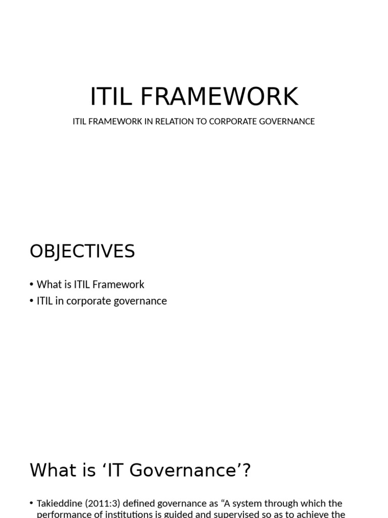 ITIL FRAMEWORK Presentation | PDF | Governance | Strategic Management