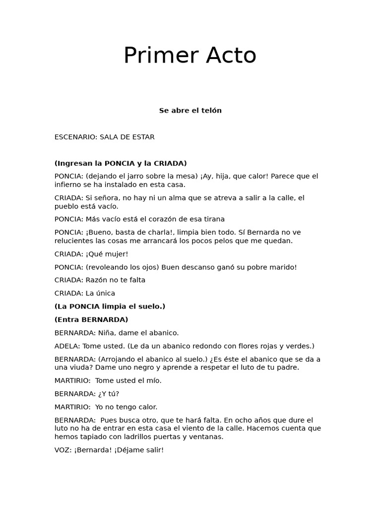 Primer Acto de "La Casa de Bernarda Alba" | PDF