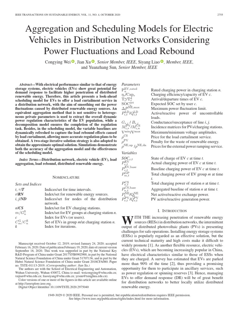 Aggregation and Scheduling Models For Electric Vehicles in Distribution Networks Considering ...
