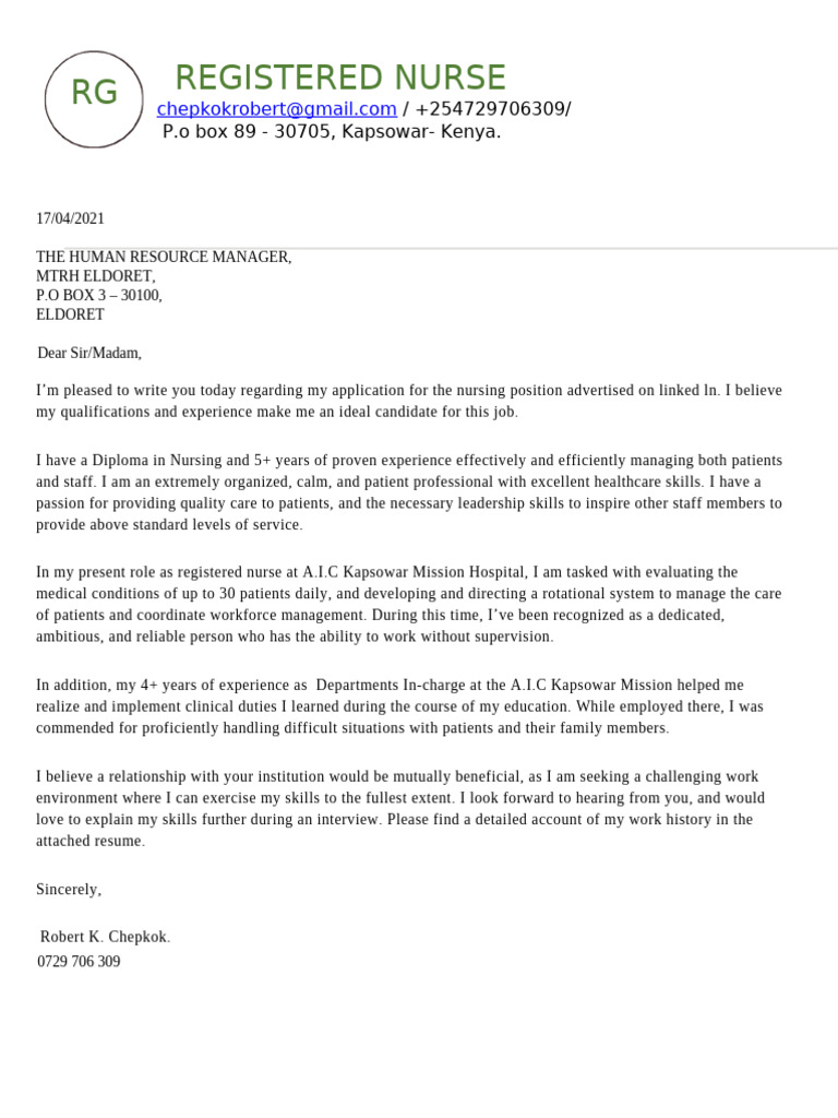 CHEPKOK ROBERT CV and COVER LETTER | PDF