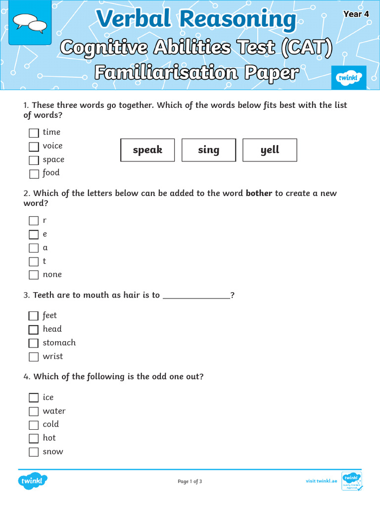 T 1713455270A T 1713455270 Year 4 Verbal Reasoning Cat Style Familiarisation Paper Printable PDF ...