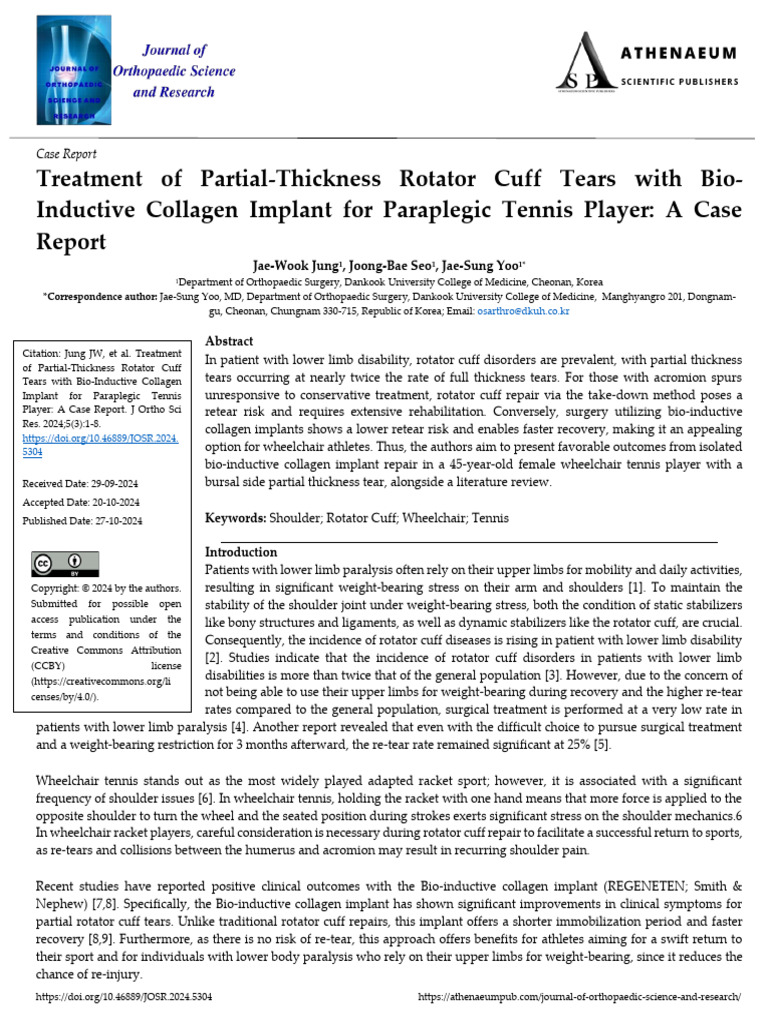 Treatment of Partial Thickness Rotator Cuff Tears With Bio Inductive ...