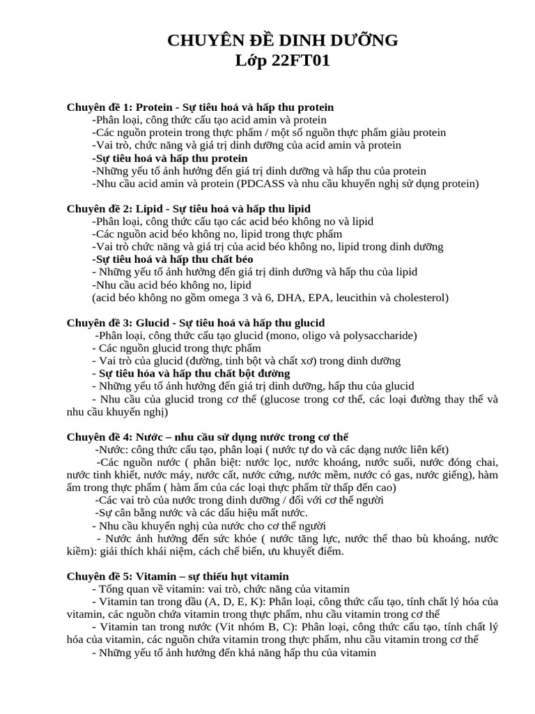 Update - CHUYÊN ĐỀ DINH DƯỠNG-22TP | PDF