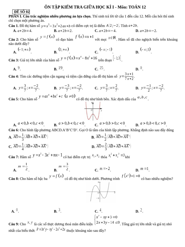 Ôn tập KT GKI 12PH1 | PDF