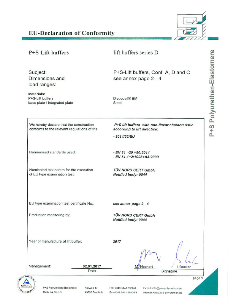 Declaration of Conformity Series D 2017 | PDF | Technology & Engineering