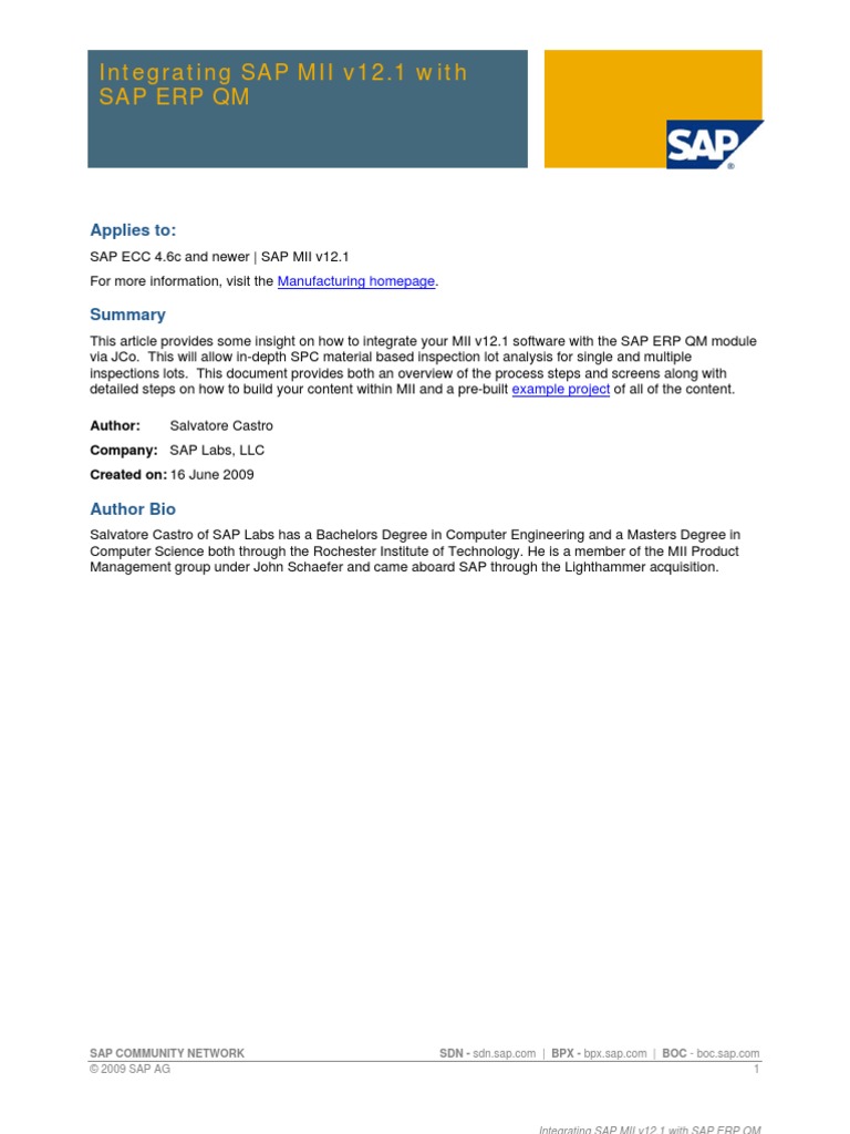 Integrating SAP MII v12.1 With SAP ERP QM | PDF | Databases | Business Process