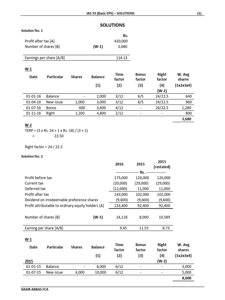 IAS 33 (Basic EPS) - Class Practice (Solutions) | PDF | Dividend ...